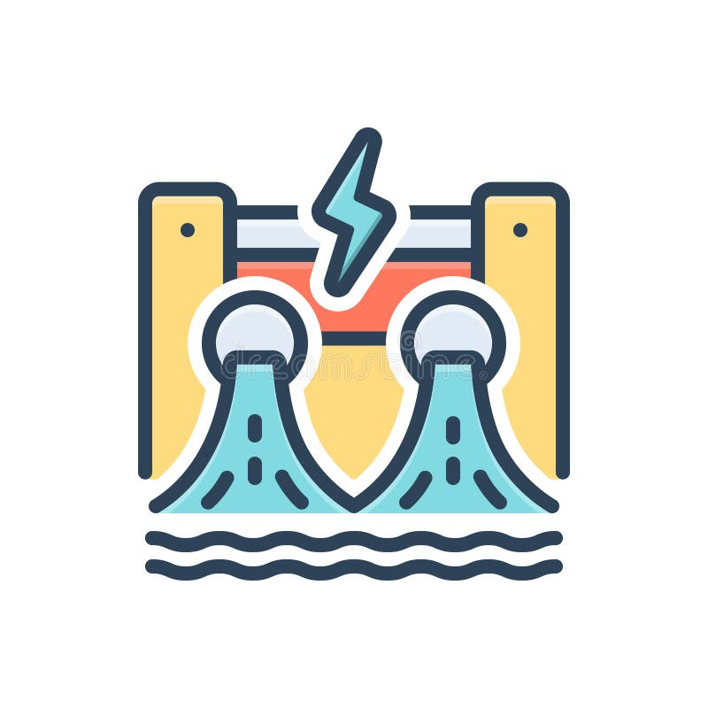 Color Illustration Icon for Hydro Power, Water Power and Generate Stock ...