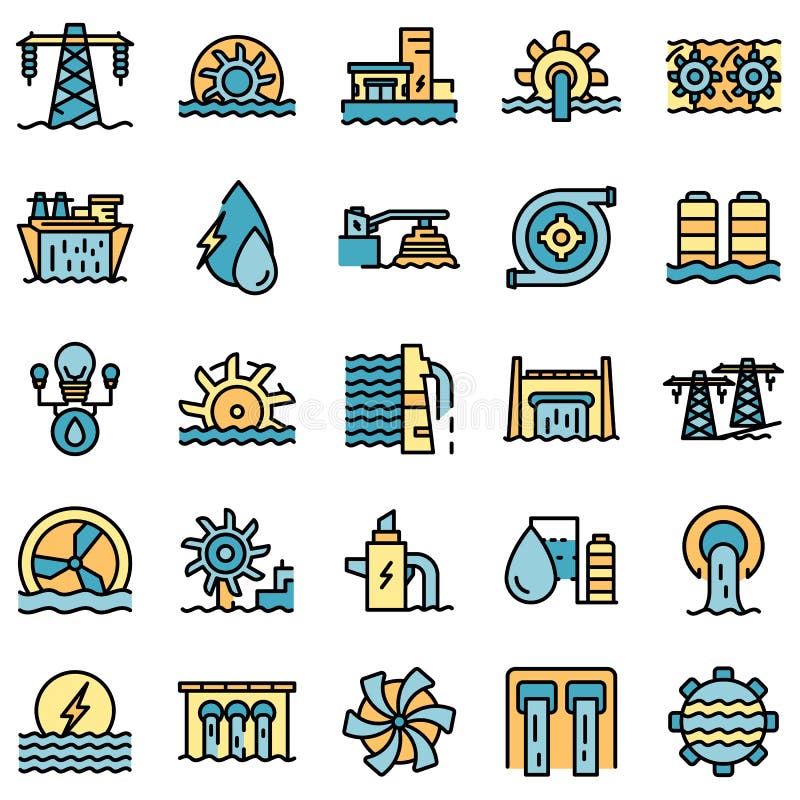 Hydro Power Icons Set Vector Flat Stock Vector - Illustration of ...