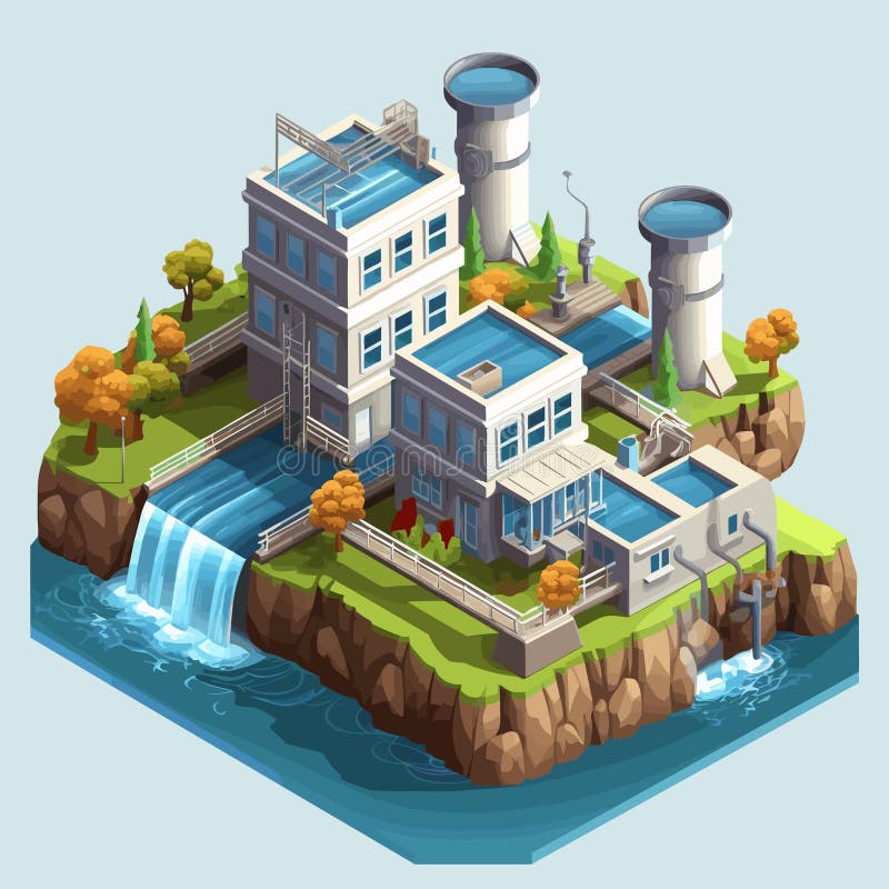 Hydro Power Plant Isometric Vector Tile Isolated Illustration Stock ...
