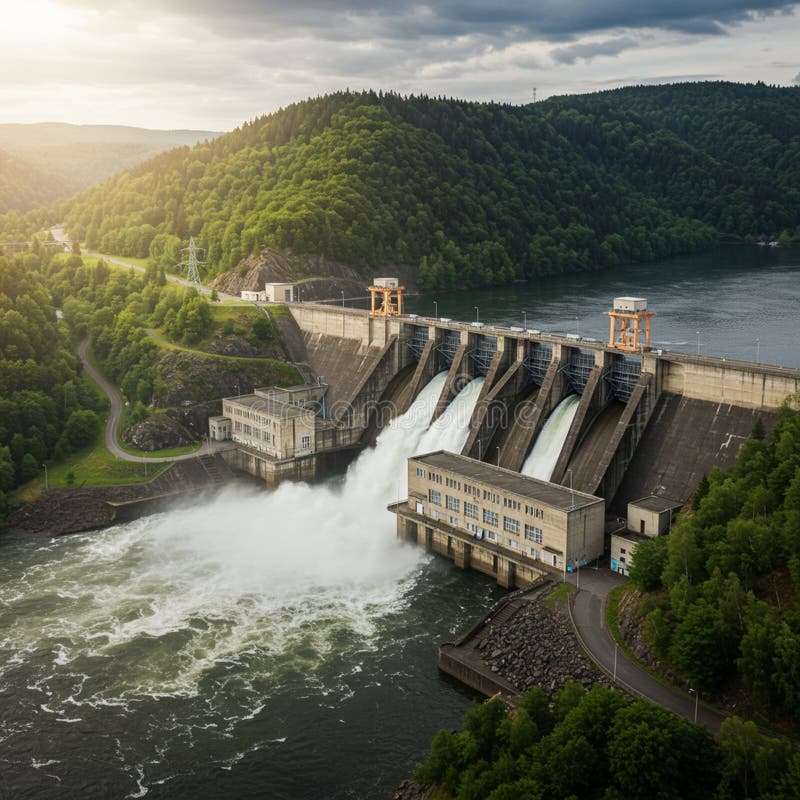 Hydroelectric Dam with Cascading Water Flows between Large Concrete ...