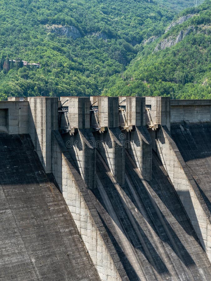 Hydroelectric Dam Casting Long Shadows Stock Image - Image of green ...