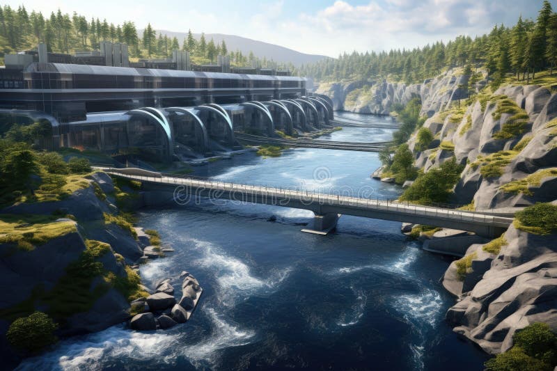 Hydroelectric Dam with Energy Storage System Stock Illustration ...