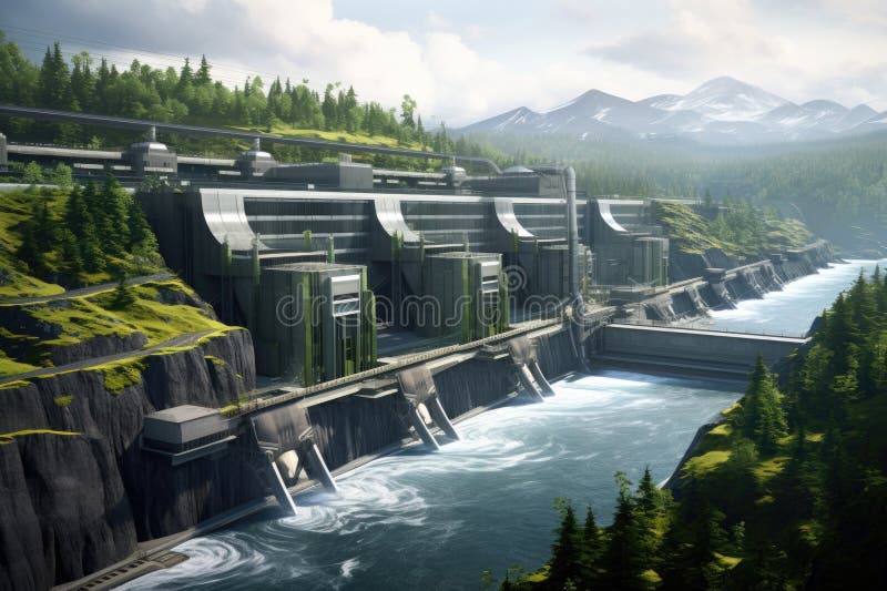 Hydroelectric Dam with Energy Storage System Stock Illustration ...