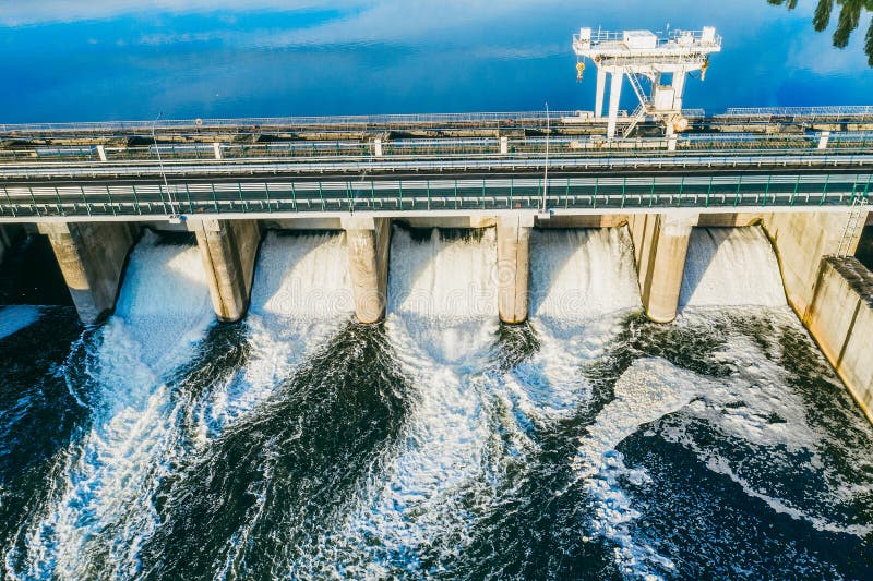 Hydroelectric Dam or Hydro Power Plant on River, Aerial Panoramic View ...