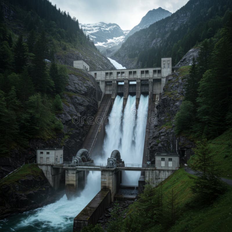 Hydroelectric Dam in Mountainous Valley Stock Illustration ...