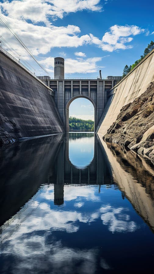 Hydroelectric Dam on the River Stock Illustration - Illustration of ...