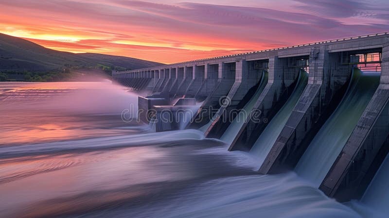 Hydroelectric Dam at Sunset. Generative Ai Stock Illustration ...