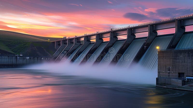 Hydroelectric Dam at Sunset. Generative Ai Stock Illustration ...