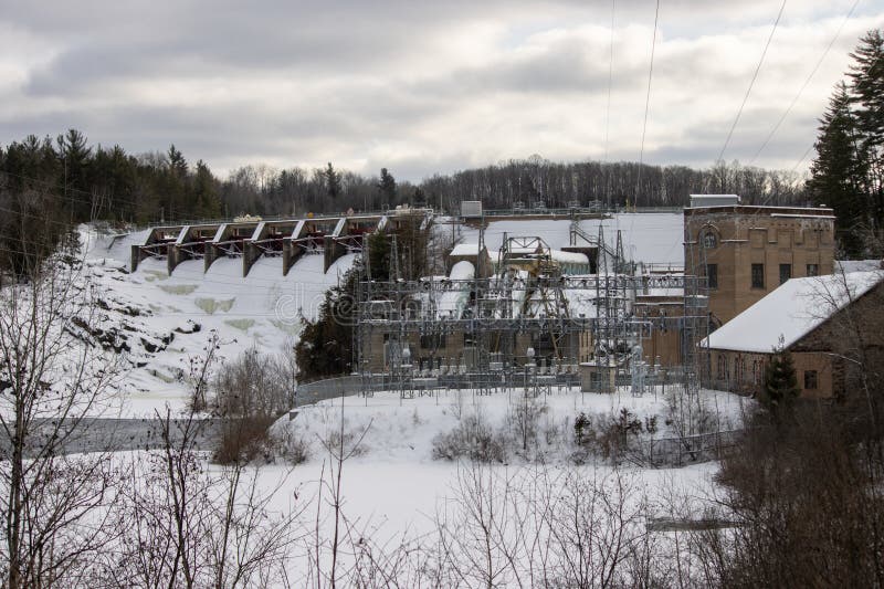 A Hydroelectric Dam in Michigan during the Winter Stock Image - Image ...