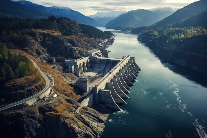 Hydroelectric Power Dam on a River in Mountains. Generative AI Stock ...