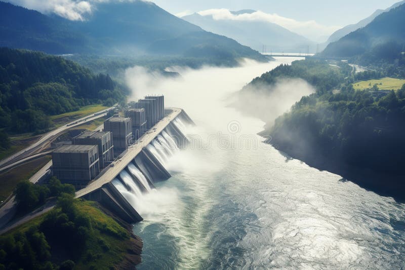 Hydroelectric Power Dam on a River in Mountains. Generative AI Stock ...