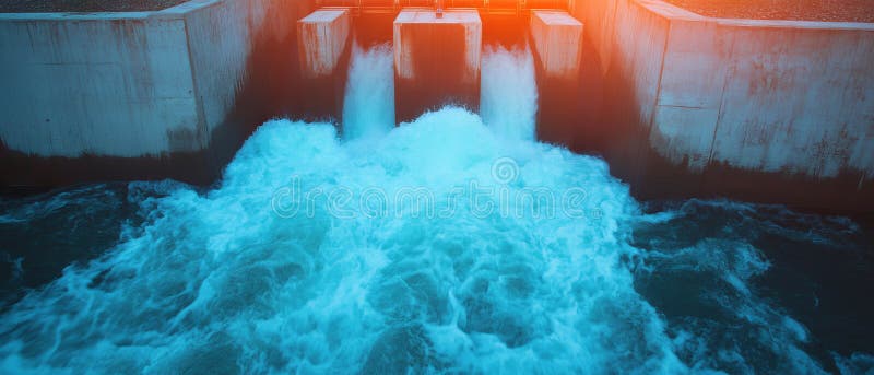 Hydroelectric Power Generation at a Dam with Flowing Water Creating ...