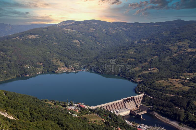 Hydroelectric Power Plant on River Sunset Stock Photo - Image of ...