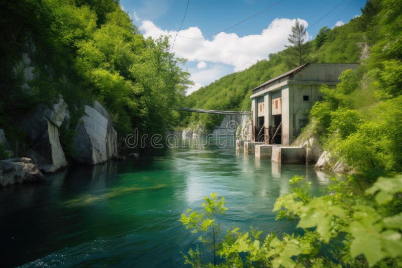 Hydroelectric Power Plant, Surrounded by Lush Greenery and Crystal ...