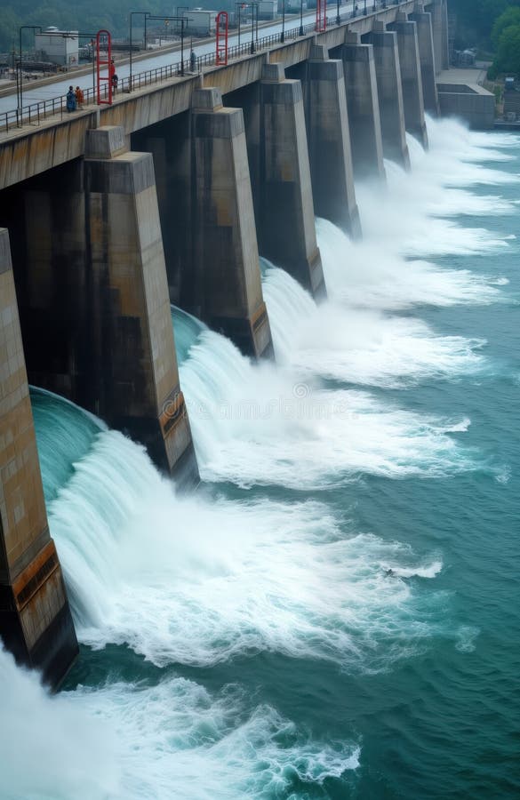 Hydroelectric Power Station Releases Water Forcefully through Spillways ...