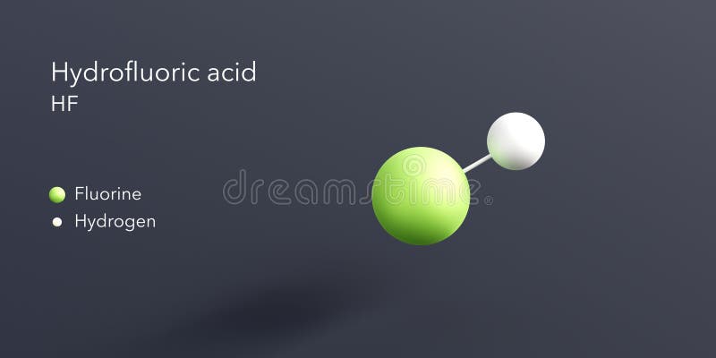 Hydrofluoric Acid Molecule 3d Rendering, Flat Molecular Structure with ...