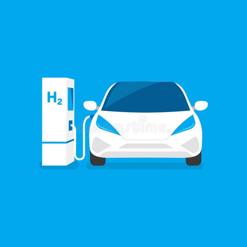 Hydrogen Car and Energy Refill Concept. Blue Car on the H2 Station ...