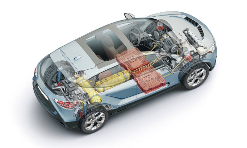 Hydrogen Car Technical Cutaway 3D Rendering Stock Illustration ...