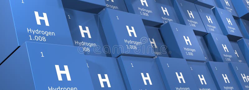 Hydrogen, 3D Rendering Background of Cubes of Symbols of the Elements ...