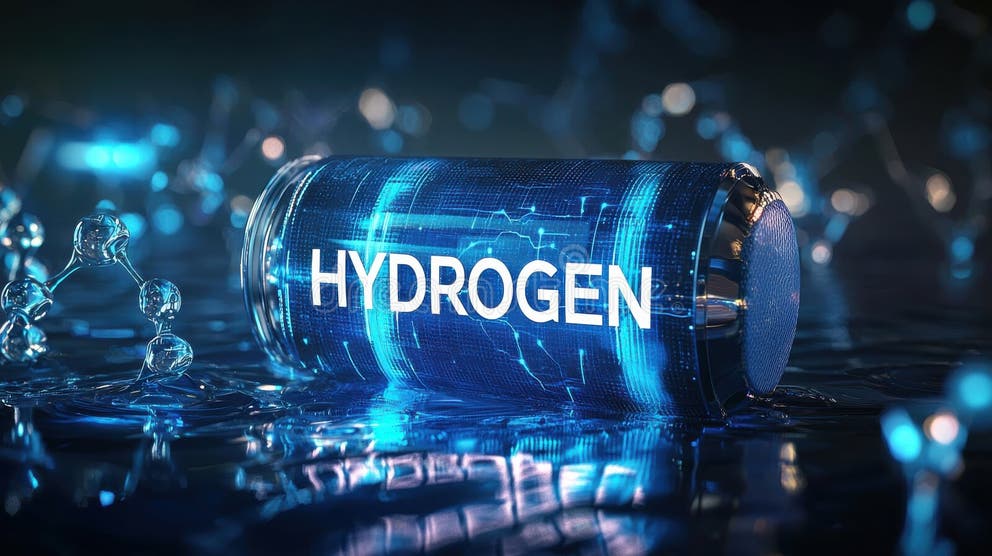 Hydrogen Energy Concept with Futuristic Battery Depiction and Molecular ...
