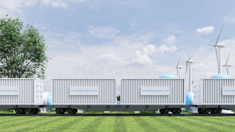 Hydrogen Energy Delivery by Container Train Stock Illustration ...