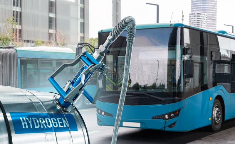 A Hydrogen Fuel Cell Bus with Filling Station. Stock Photo - Image of ...