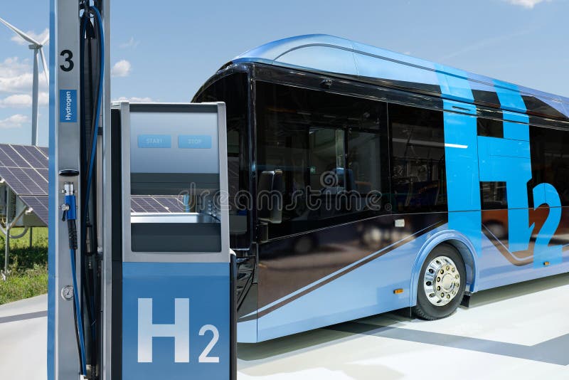 A Hydrogen Fuel Cell Bus with Filling Station Stock Image - Image of ...