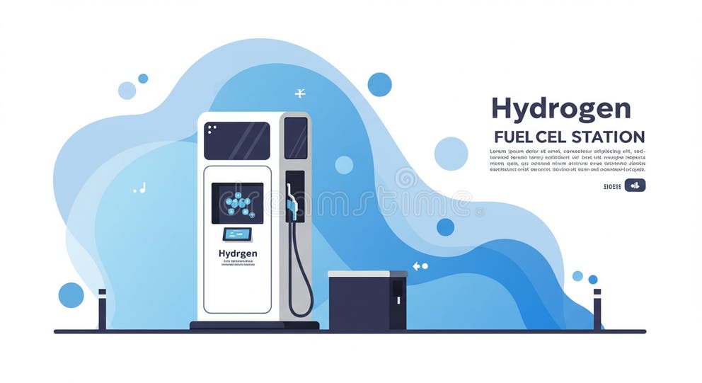 Hydrogen Fuel Cell Station Illustration Featuring a Modern Dispenser ...