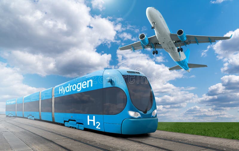 A Hydrogen Fuel Cell Train and Airplane Stock Photo - Image of ...