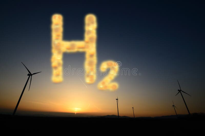 Hydrogen H2 Letters and Wind Turbines Stock Image - Image of engine ...