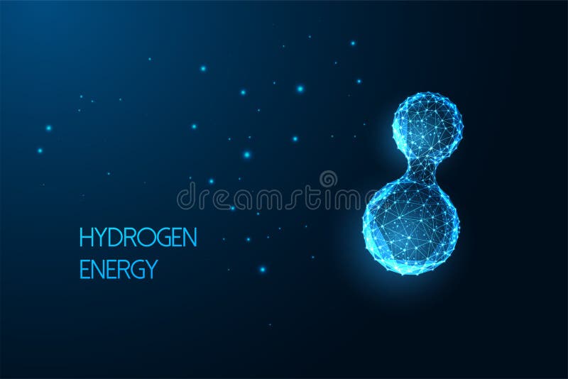Hydrogen Molecule Microscopic View on Dark Blue Background. Alternative ...