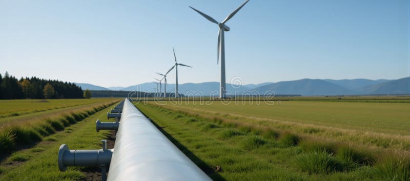 Hydrogen Pipeline Amidst Windpowered Energy Source Wind Turbines Stock ...