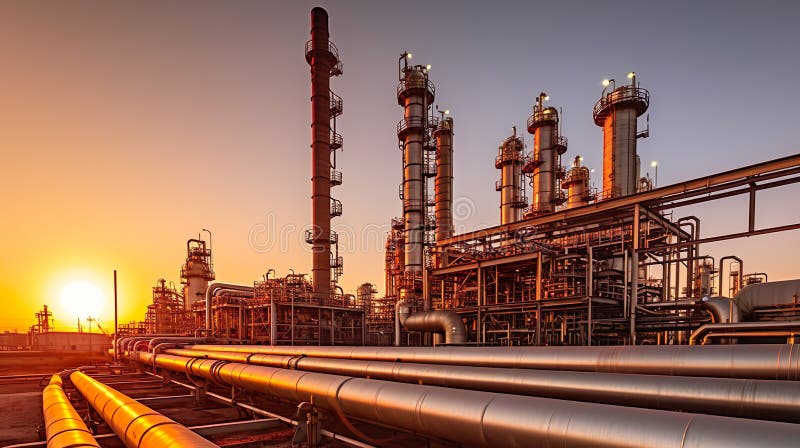An Hydrogen Plant Refinery Under Construction Sunset Stock Illustration ...