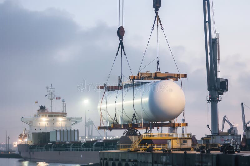 Hydrogen Tank Loading Onto Ship for Sustainable Energy Stock ...
