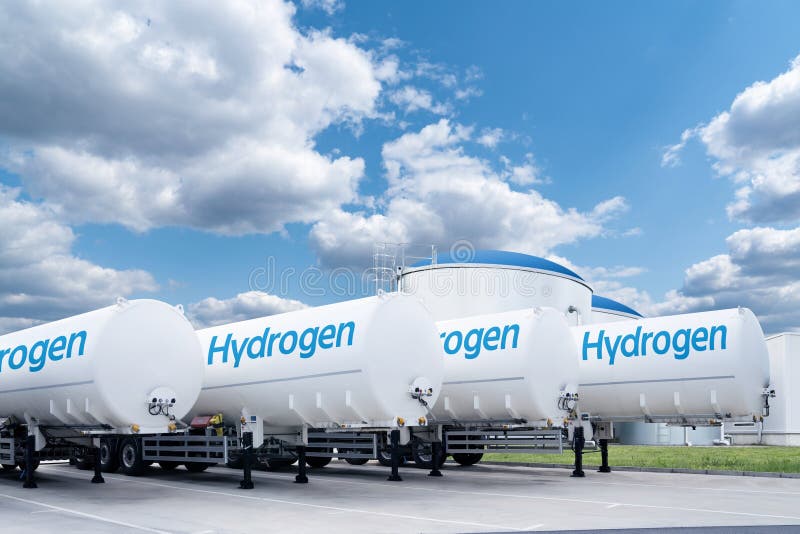 Hydrogen Tank Trailers Stand in a Row. Clean Fuel Concept Stock Image ...