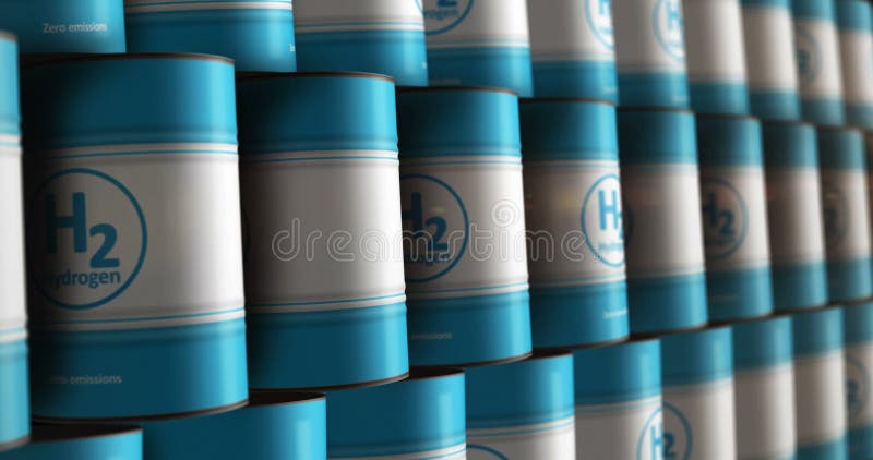 Hydrogen Zero Emissions Fuel Barrels in Row Endless Stock Video - Video ...