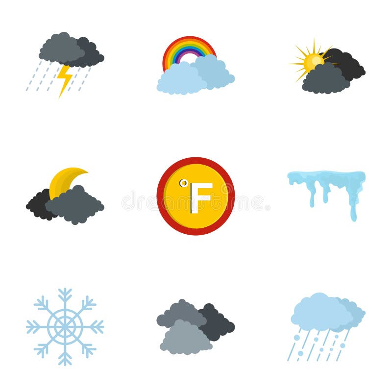 Hydrometeorological Centre Icons Set, Flat Style Stock Vector ...