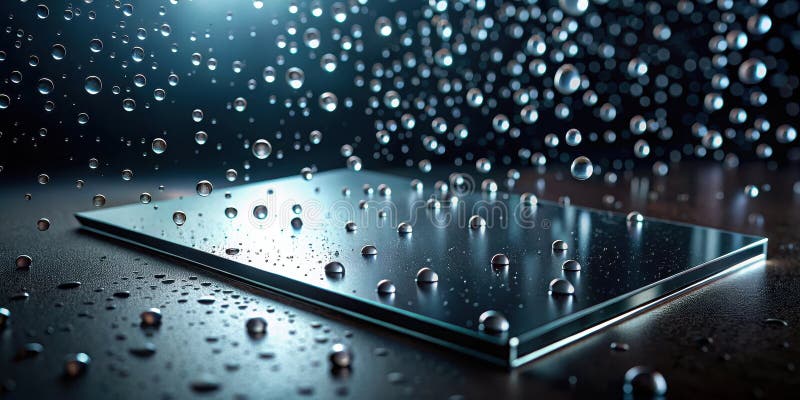 Hydrophobic Surface Water Droplets on a Smooth, Dark Rectangular Plane ...