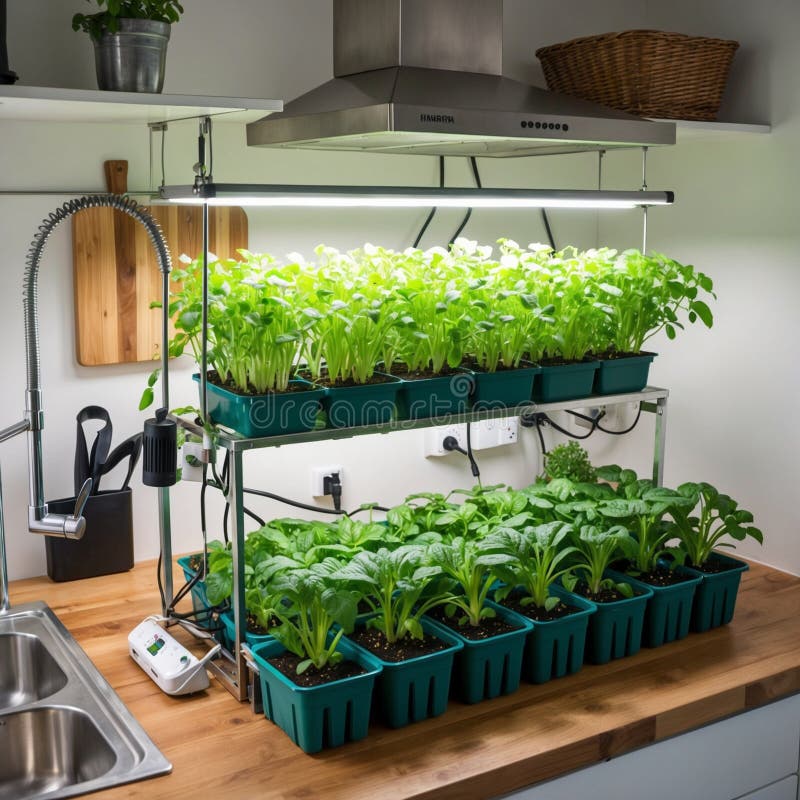 Hydroponic Farm Setup in a Compact Urban Kitchen with Organized ...