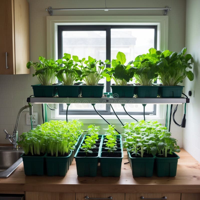 Hydroponic Farm Setup in a Compact Urban Kitchen with Organized ...