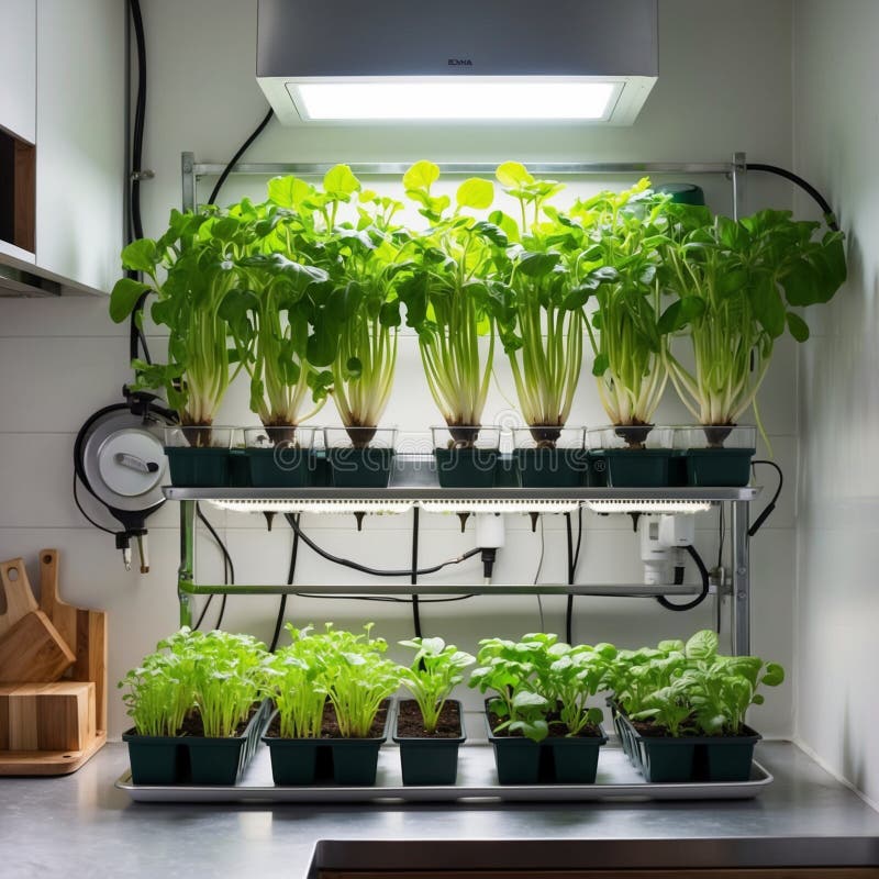 Hydroponic Farm Setup in a Compact Urban Kitchen with Organized ...