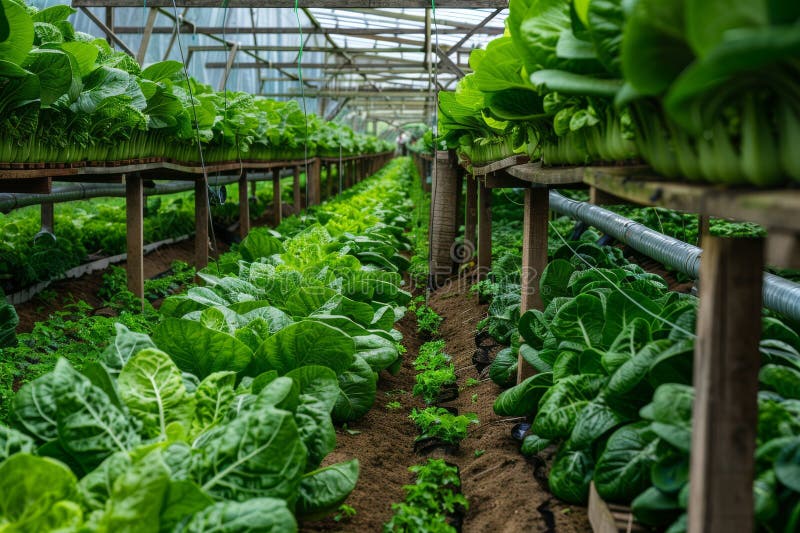 Hydroponic Farming in a Greenhouse with Lush Green Leafy Vegetables ...