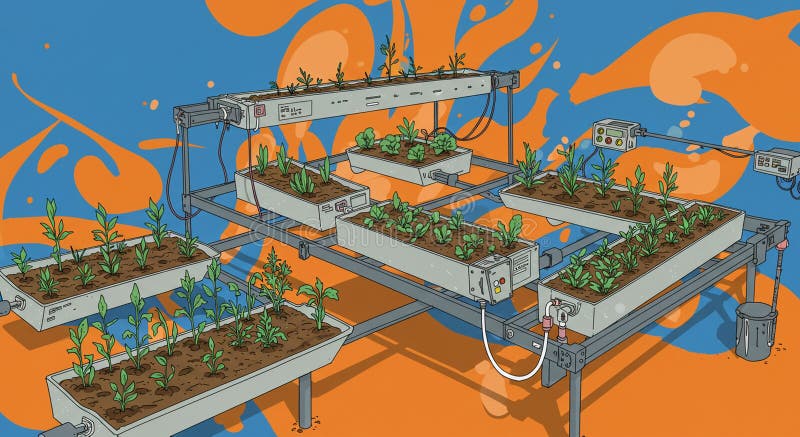 Hydroponic Farming Setup with Rectangular Growth Trays, Each Containing ...