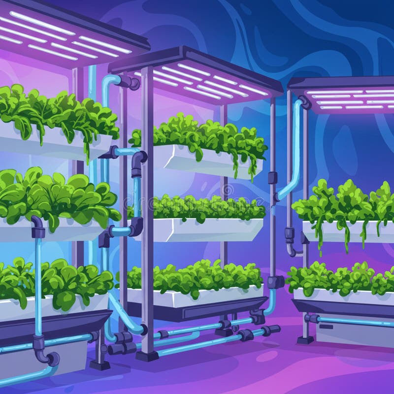 Hydroponic Garden Featuring Rows of Lush Green Plants Growing in White ...