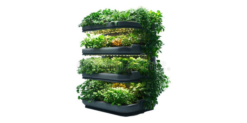Hydroponic Garden System with Vertical Plant Layers Isolated on ...