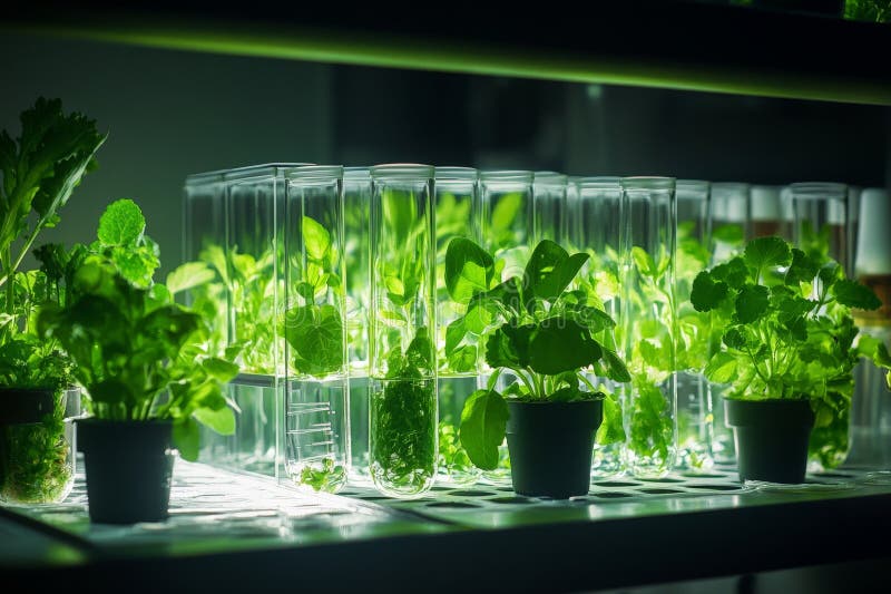 Hydroponic Greenhouse with Test Tubes and Potted Plants Under ...