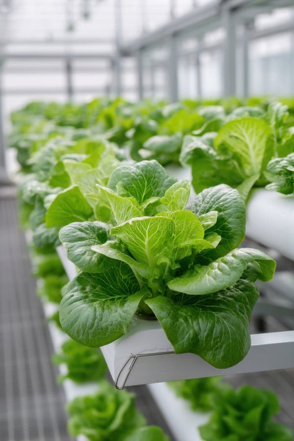Hydroponic Lettuce Growing in a Modern Greenhouse Environment Stock ...