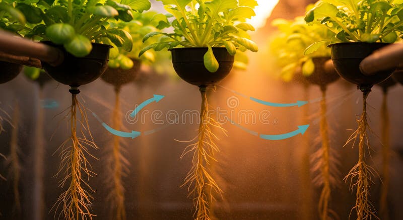 Hydroponic Lettuce Growing System with Aerial Roots Stock Image - Image ...