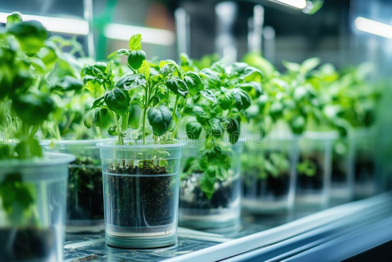 Hydroponic Seedlings Growing Under Led Lights in Vertical Farm Stock ...