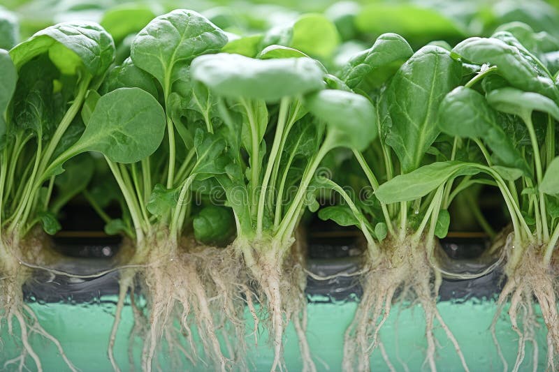 Hydroponic Spinach Thriving in a Nutrient-rich Water-based System ...